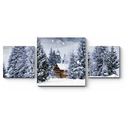Модульная картина Сказочный дом в зимнем лесу 120x51