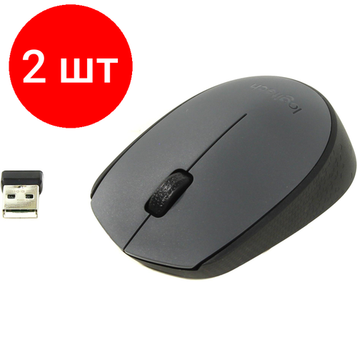 Комплект 2 штук, Мышь компьютерная Logitech беспроводная M170, Gray [910-004646