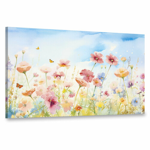 Интерьерная картина 100х60 "Букет весны на солнечном поле"