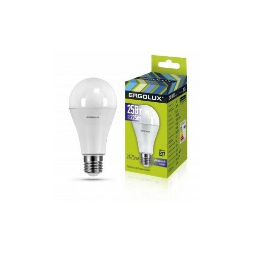 Светодиодная LED лампа Ergolux ЛОН A65 E27 25W(2425lm 270°) 6500K 6K матовая 127x64 пластик/алюм. LED-A65-25W-E27-6K (упаковка 14 штук)