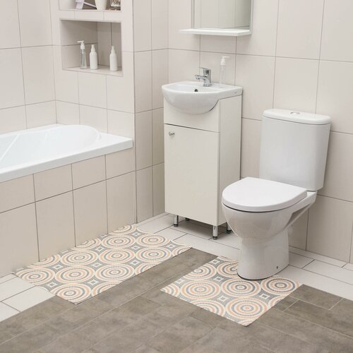 Набор ковриков для ванны и туалета «Круги», 2 шт: 50×52, 50×85 см