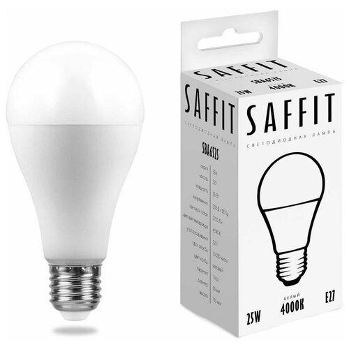 Лампа светодиодная Saffit SBA6525 55088, E27, A65, 25 Вт, 4000 К