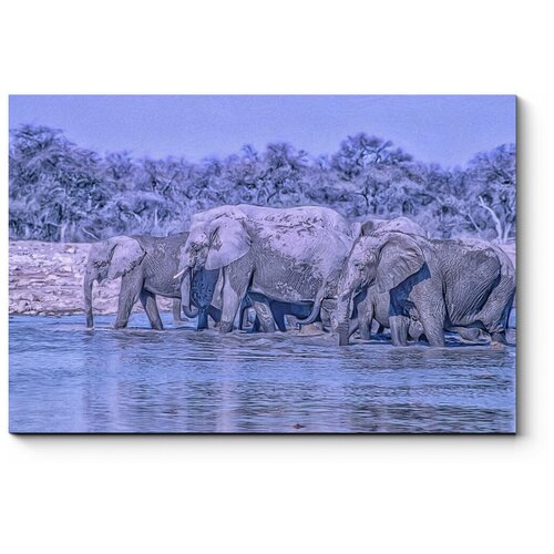 Модульная картина Африканские слоны на водопое 130x87