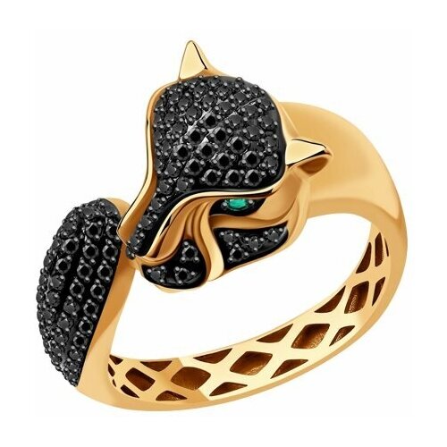 Кольцо Diamant online, золото, 585 проба, изумруд, бриллиант, размер 17, черный