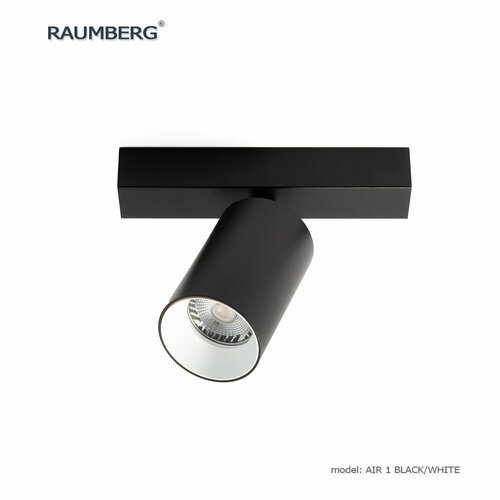 Накладной настенно-потолочный поворотный светильник RAUMBERG AIR 1 bk/wh черный c белой вставкой