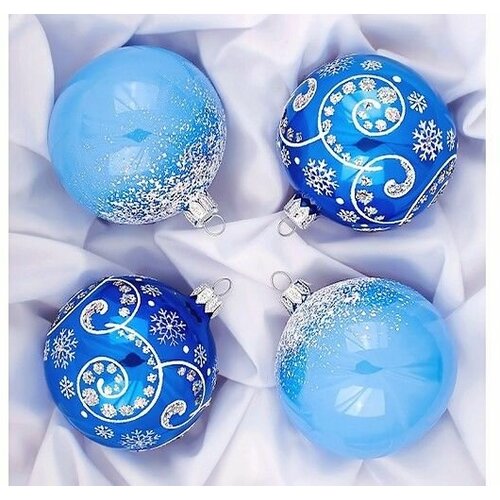 Набор стеклянных шаров заснеженный, синий, 4*75 мм, Елочка С 2203-син