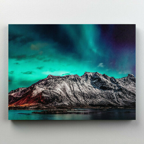 Интерьерная картина на холсте "Пейзаж - северное сияние", размер 30x22 см