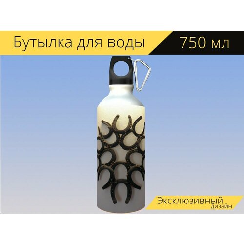 Бутылка фляга для воды "Подкова, настенные украшения, декор" 750 мл. с карабином и принтом