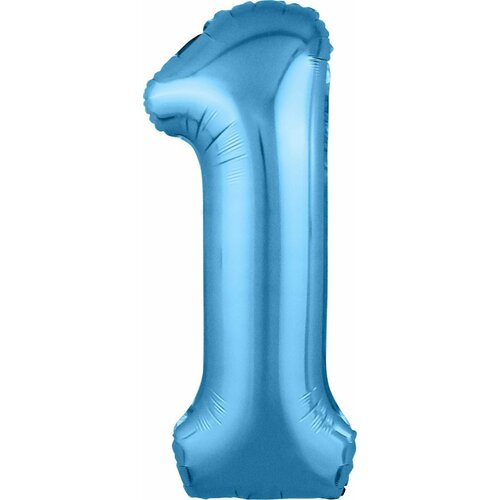 Шарики воздушные (40'/102 см) фольгированные на праздник, Цифра 1 Slim, Голубой, 1 шт. в упак.