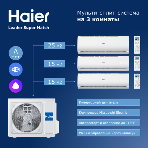 Мульти сплит система на 3 комнаты Haier AS07TS6HRAх2+AS12TS6HRA/3U55S2SR5FA