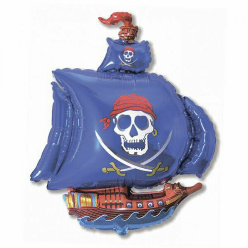 Шар воздушный фольгированный 12" "Корабль пиратский" для палочки, цвет синий