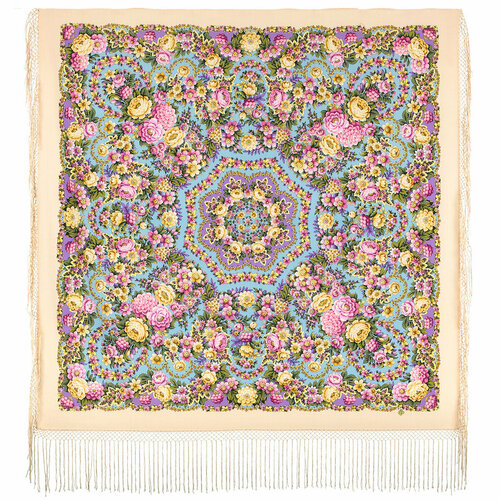 Платок Павловопосадская платочная мануфактура,148х148 см, розовый, фиолетовый