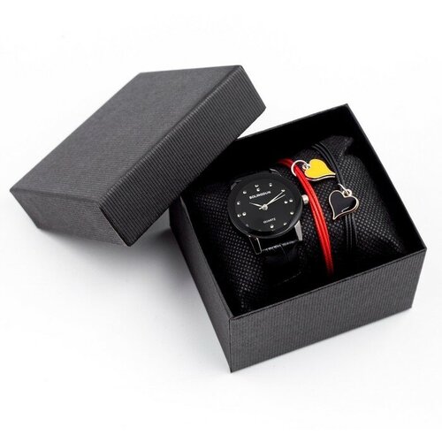 Наручные часы Сима-ленд Подарочный набор 2 в 1 "Ладер", браслет, черный, красный