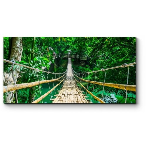 Модульная картина Бамбуковый пешеходный подвесной мост через реку в тропическом лесу 140x70
