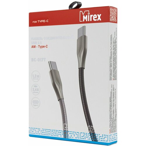 Кабель Mirex BC-017t USB 2.0 AM-Type-C 1.2 метра, 2.4A, ПВХ, тёмно-серый металлик