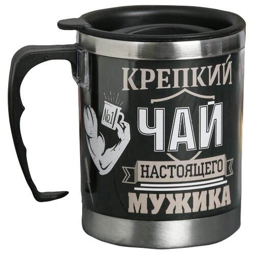 Термокружка Komandor Крепкий чай настоящего мужика, 0.4 л, черный