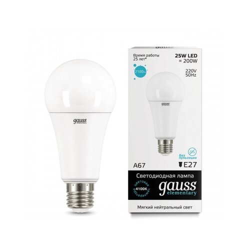 Упаковка светодиодных ламп 2 шт. gauss 73225, E27, A67, 25 Вт, 4100 К