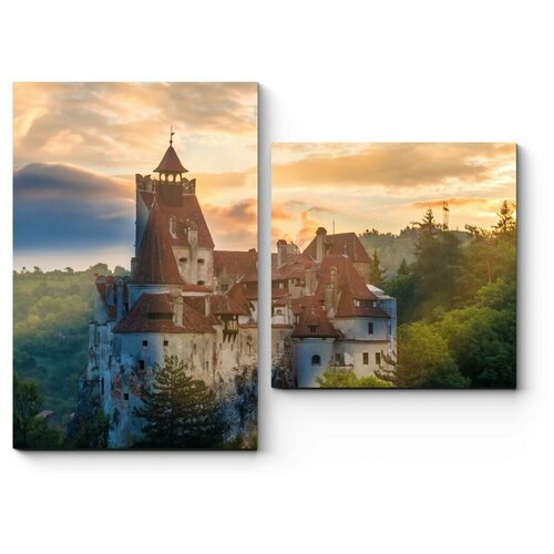 Модульная картина Средневековый замок Дракулы Бран в свете заката90x68