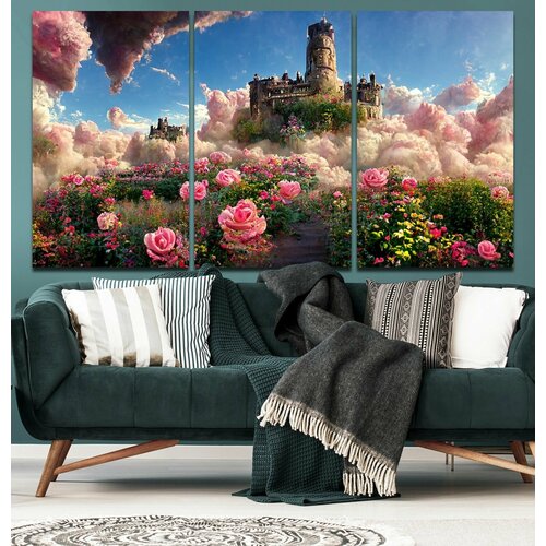 Модульная картина для интерьера на стену на натуральном холсте "Сказочный замок" 100х180см ТРБ-0269