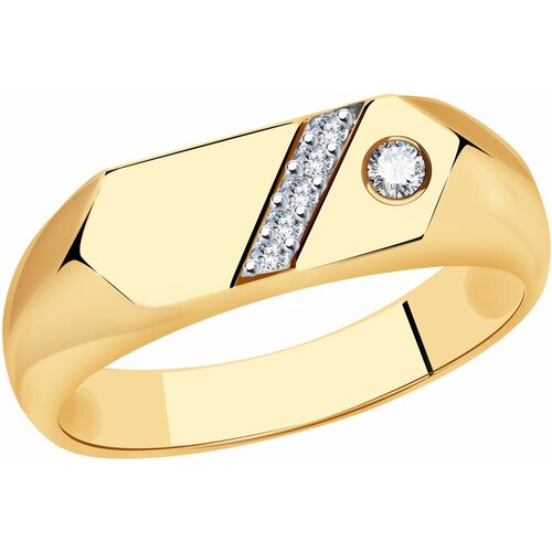 Печатка Diamant online, золото, 585 проба, фианит, размер 19.5