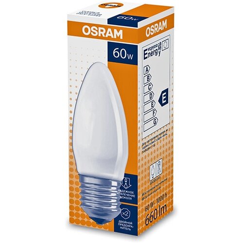 Лампа накаливания OSRAM 60Вт E27 2700K 230В свеча С35 матовая