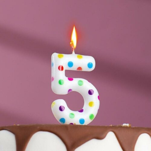 Свеча в торт на день рождения "‎Цветное конфетти"‎, цифра "5", 5.5 см