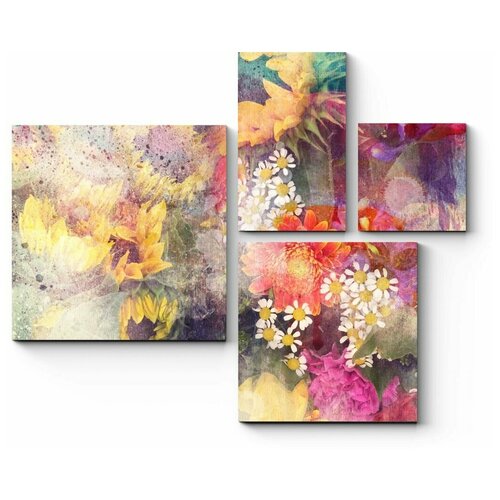 Модульная картина Подсолнухи и полевые цветы 112x93