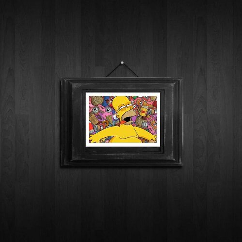 Постер "Гомер Симпсон объелся пончиков и напился пива" Cool Eshe из коллекции "Любимые герои", плакат А4 (29,7 х 21 см) для интерьера