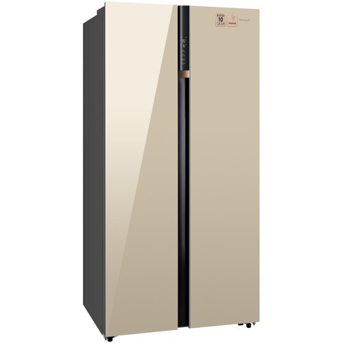 Холодильник Weissgauff WSBS 590 BeG NoFrost Inverter Premium, бежевое закаленное стекло