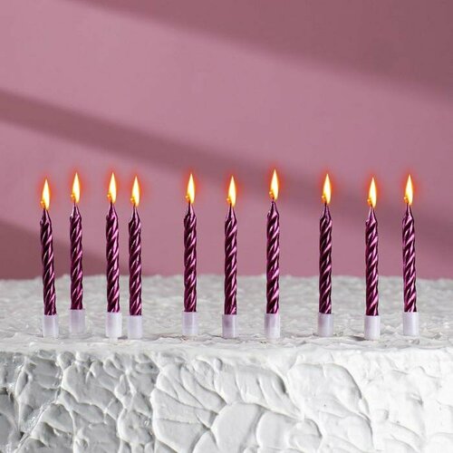 Страна Карнавалия Свечи в торт "Спираль", 10 шт, средние, 5 см, фиолетовый металлик
