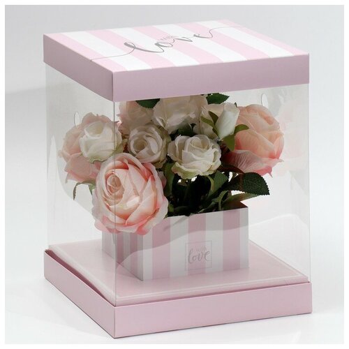 Коробка для цветов с вазой и PVC-окнами "With Love", складная, 23 х 30 х 23 см