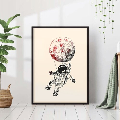 Постер "Астронавт и луна" 40 на 50 в черной рамке / Картина для интерьера / Плакат / Постер на стену / Интерьерные картины