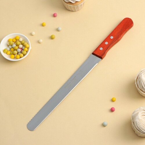 KONFINETTA Нож для бисквита двусторонний KONFINETTA, с крупными зубцами и ровным краем, лезвие 25 см, толщина лезвия 0,9 мм