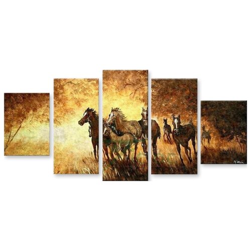 Модульная картина на холсте "Бегущие лошади" 150x92 см