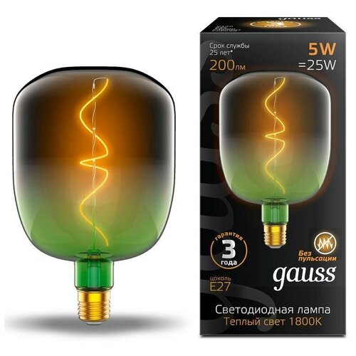 Gauss Лампа Filament V140 5W 200lm 1800К Е27 green-clear flexible LED