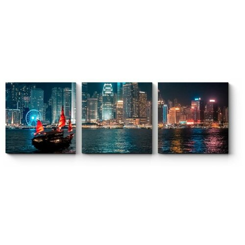Модульная картина Ночные огни Гонконга140x47