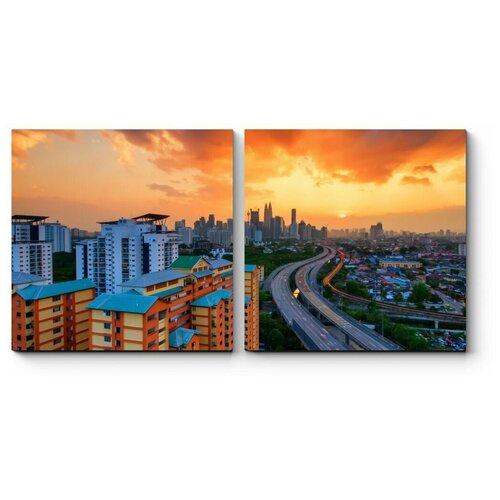 Модульная картина Пылающий закат над Куала-Лумпур150x75