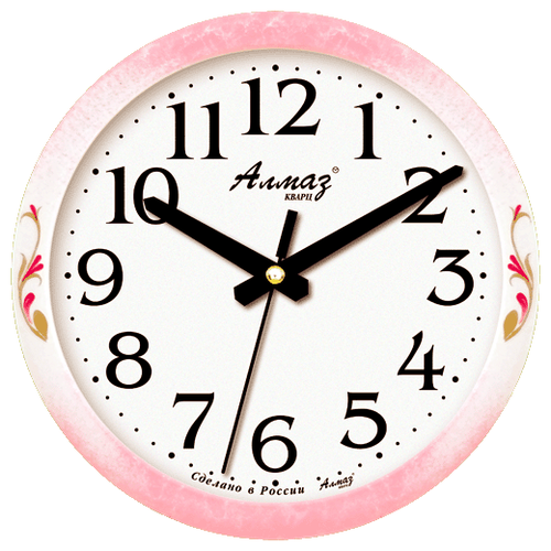 Часы настенные кварцевые Алмаз E16, белый/розовый