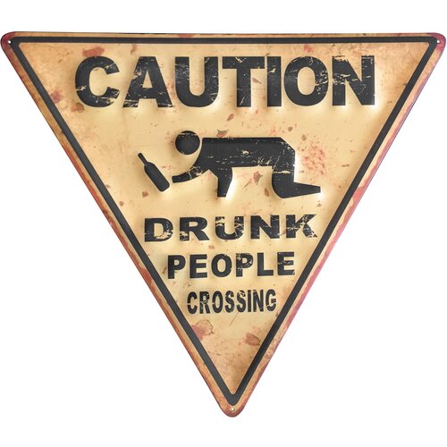 Треугольная табличка Plaque Metal Facon Panneau D'Avertissement Triangle Caution Drunk People Crossing Fond Jaune