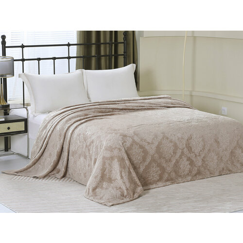 Плед 150х200 1.5-спальный Cleo Parma розовый шампань, покрывало на кровать и диван пушистое с рисунком, велсофт