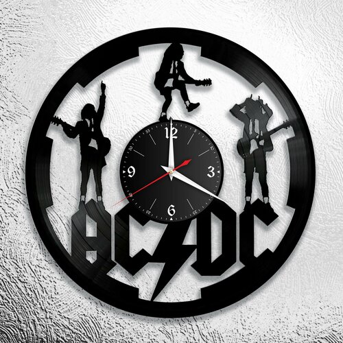 Настенные часы из виниловой пластинки с группой AC DC/Malcolm Mitchell Young/Angus McKinnon Young/Bon Scott/Недорогой, стильный, креативный, авторский подарок из винила/Цвет черный/Размер 30х30 см