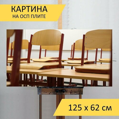 Картина на ОСП 125х62 см. "Класс, стулья, столы" горизонтальная, для интерьера, с креплениями