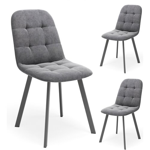 Комплект мягких стульев со спинкой для кухни 3 шт, серый велюр, каркас графит
