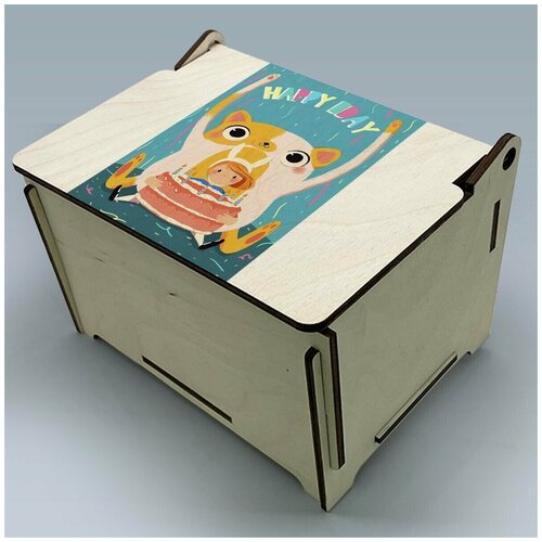Подарочная коробка шкатулка с крышкой на петлях УФ рисунок размер 16,5x12,5 см поздравления - 334