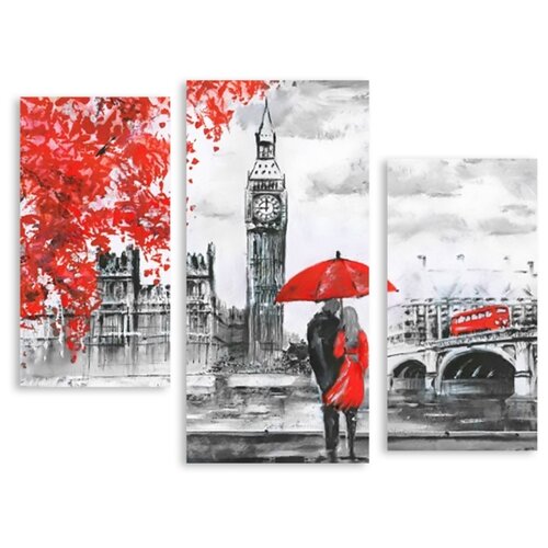 Модульная картина на холсте "Красно-серый Лондон" 90x71 см