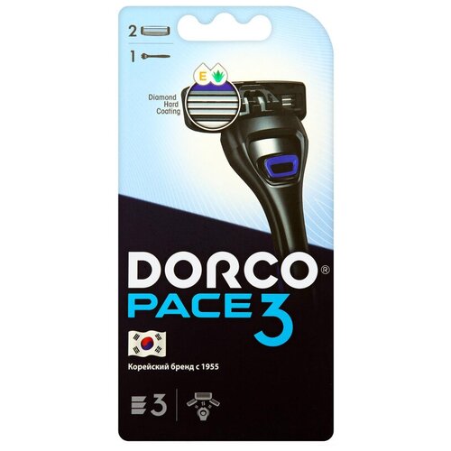 Набор Бритва Dorco PACE3, 2 см. кас.3лез, плав. головка, увл. полос. TRA4002, 1666485