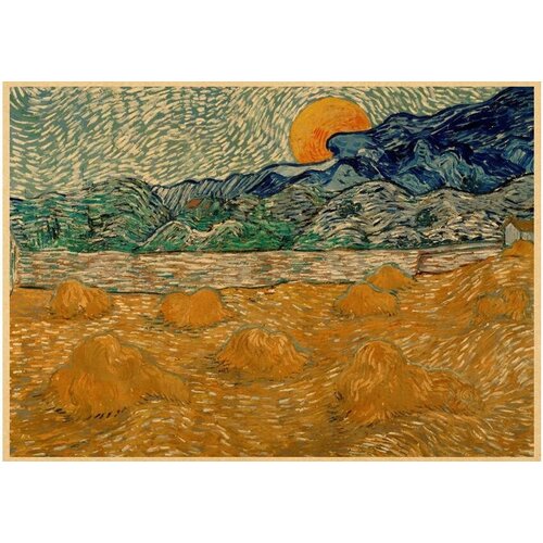 Репродукция картины Ван Гога Вечерний пейзаж с восходящей луной постер 20 на 30 см, шнур-подвес в подарок