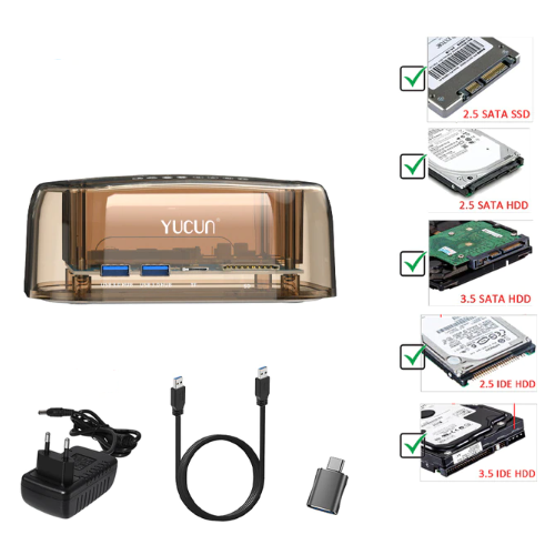 Адаптер-переходник (стакан) Yucun для HDD SATA/IDE USB 3.0 + кардридер