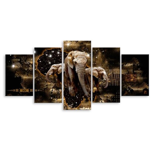 Модульная картина на холсте "Слоны под звёздным небом" 90x45 см