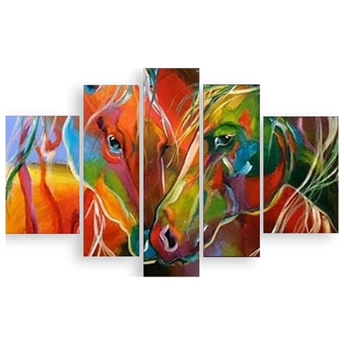 Модульная картина на холсте "Цветные лошади" 90x59 см